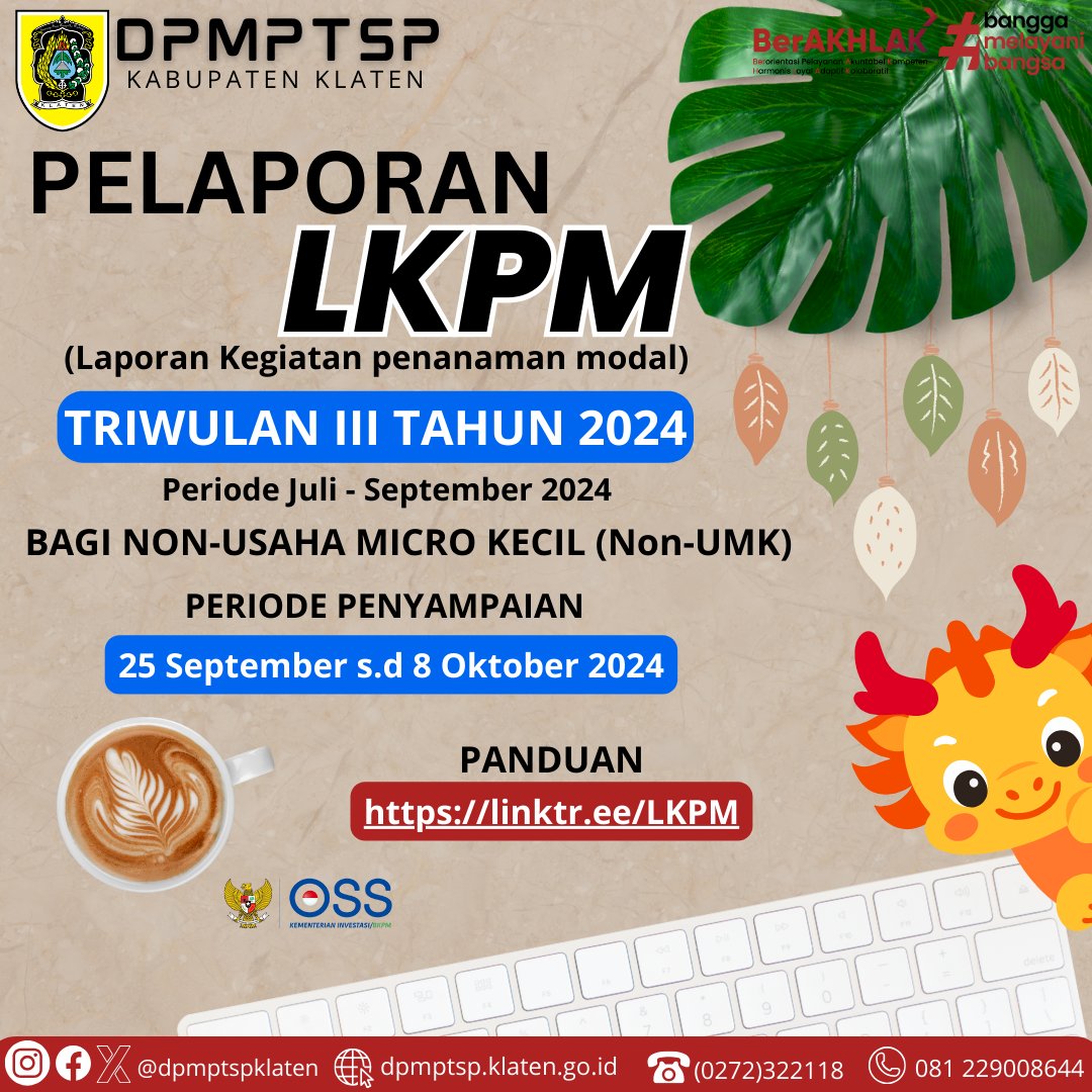 Pelaporan LKPM Triwulan III Tahun 2024 - Kabupaten Klaten