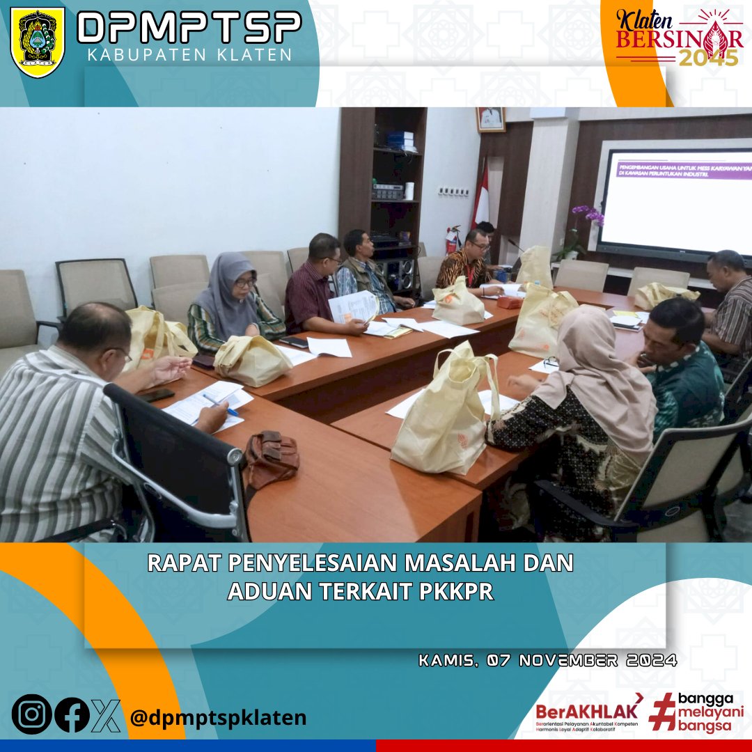 Rapat Penyelesaian Masalah dan Aduan Terkait PKKPR - Kabupaten Klaten